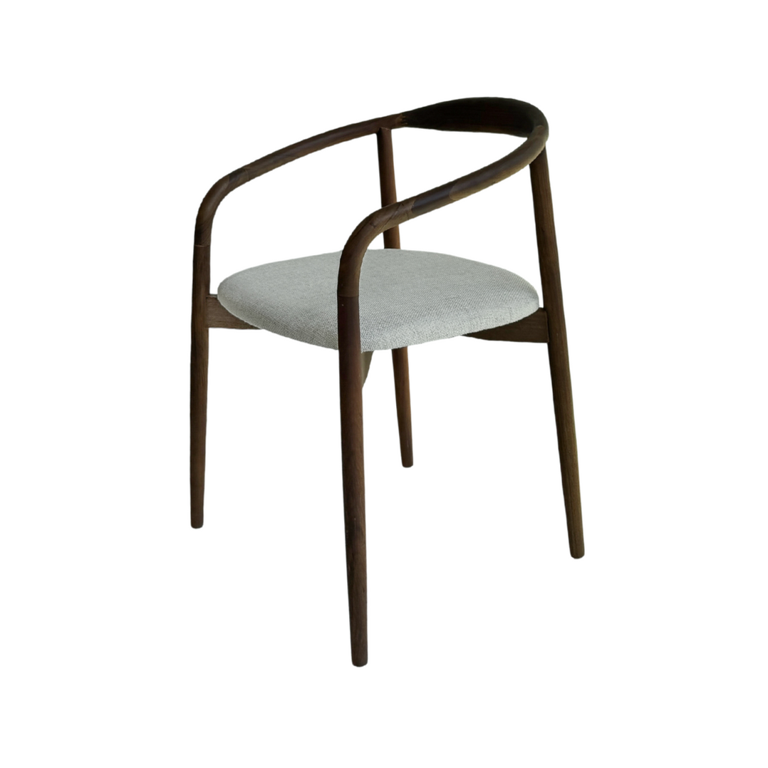 Ely dining chair - rectangular fabric seat - Acacia walnut finish ...