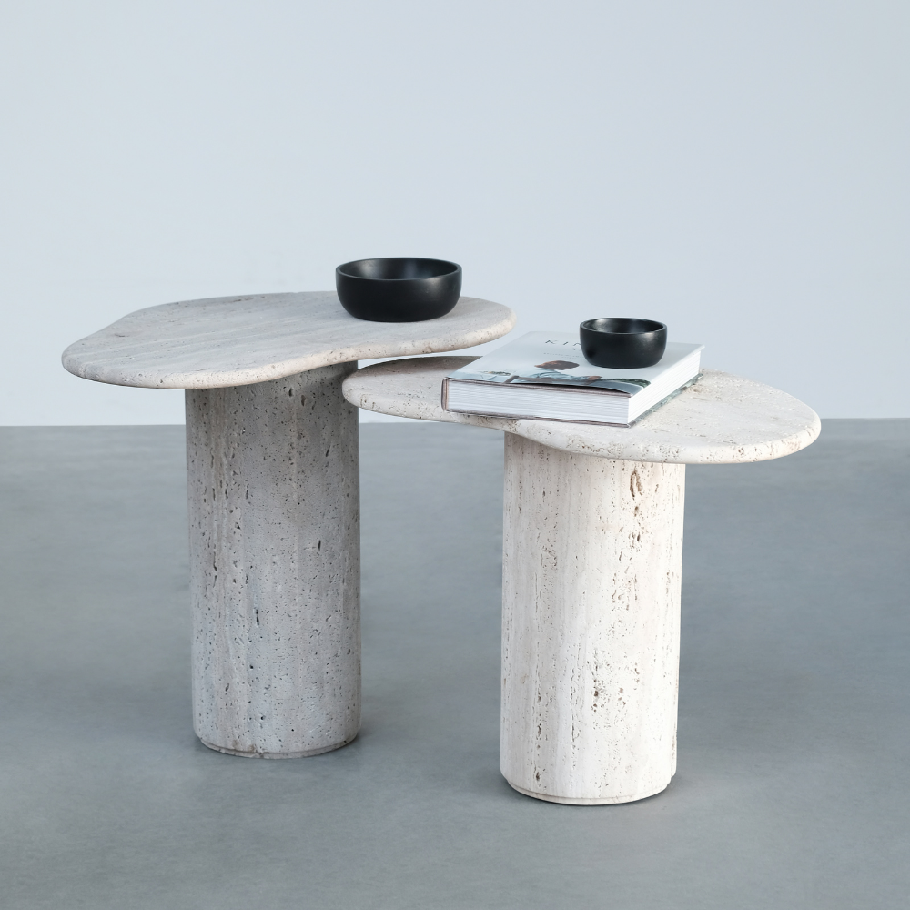 Jonah Organische Bijzettafel - Witte zandsteen -Ronde rand — Furnified