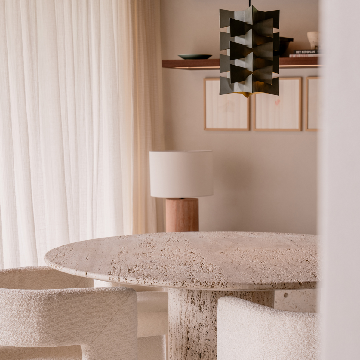 Nana - Round Dining Table - Travertine - White — Furnified