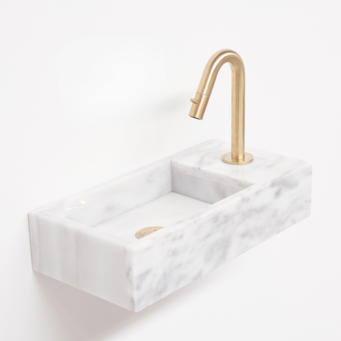 Porto Marble Hand Washer - White Marble - Right — Furnified