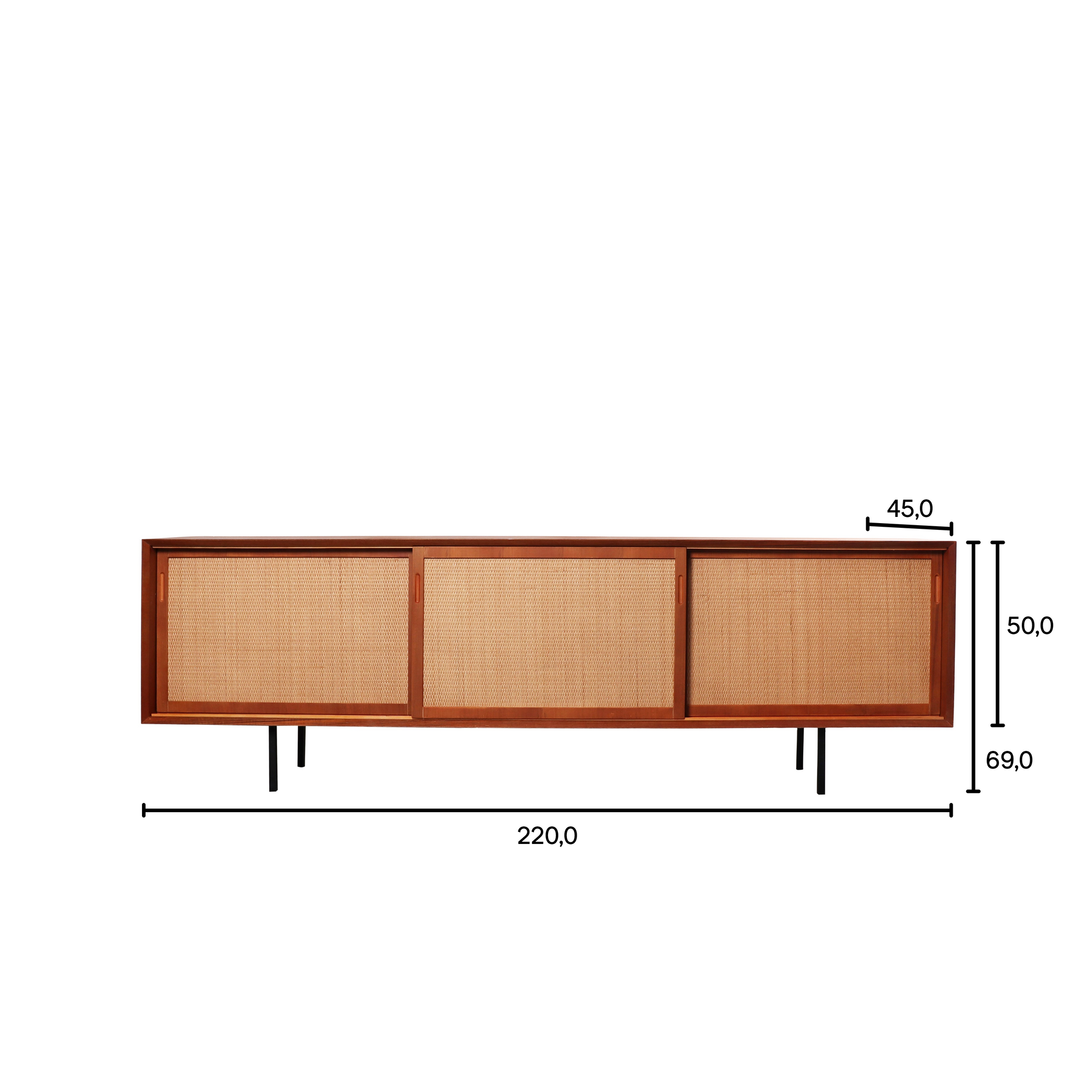 Rotan dressoir met bohemian toets - Teak/Naturel Riet - 220cm - Oskar ...