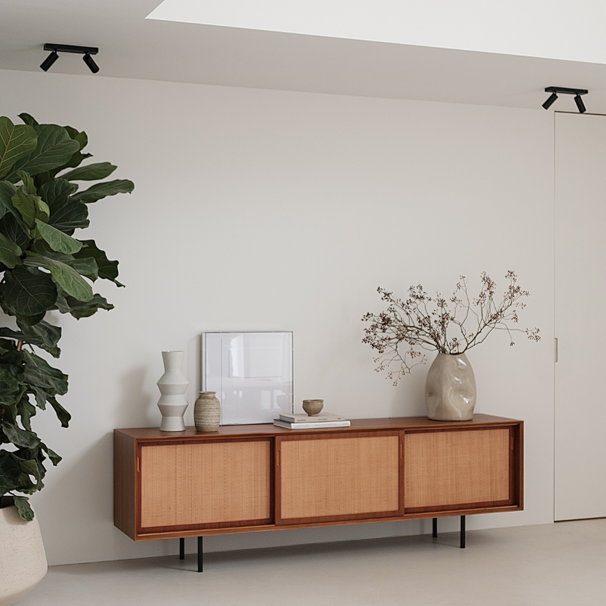 Rotan dressoir met bohemian toets - Teak/Naturel Riet - 220cm - Oskar ...