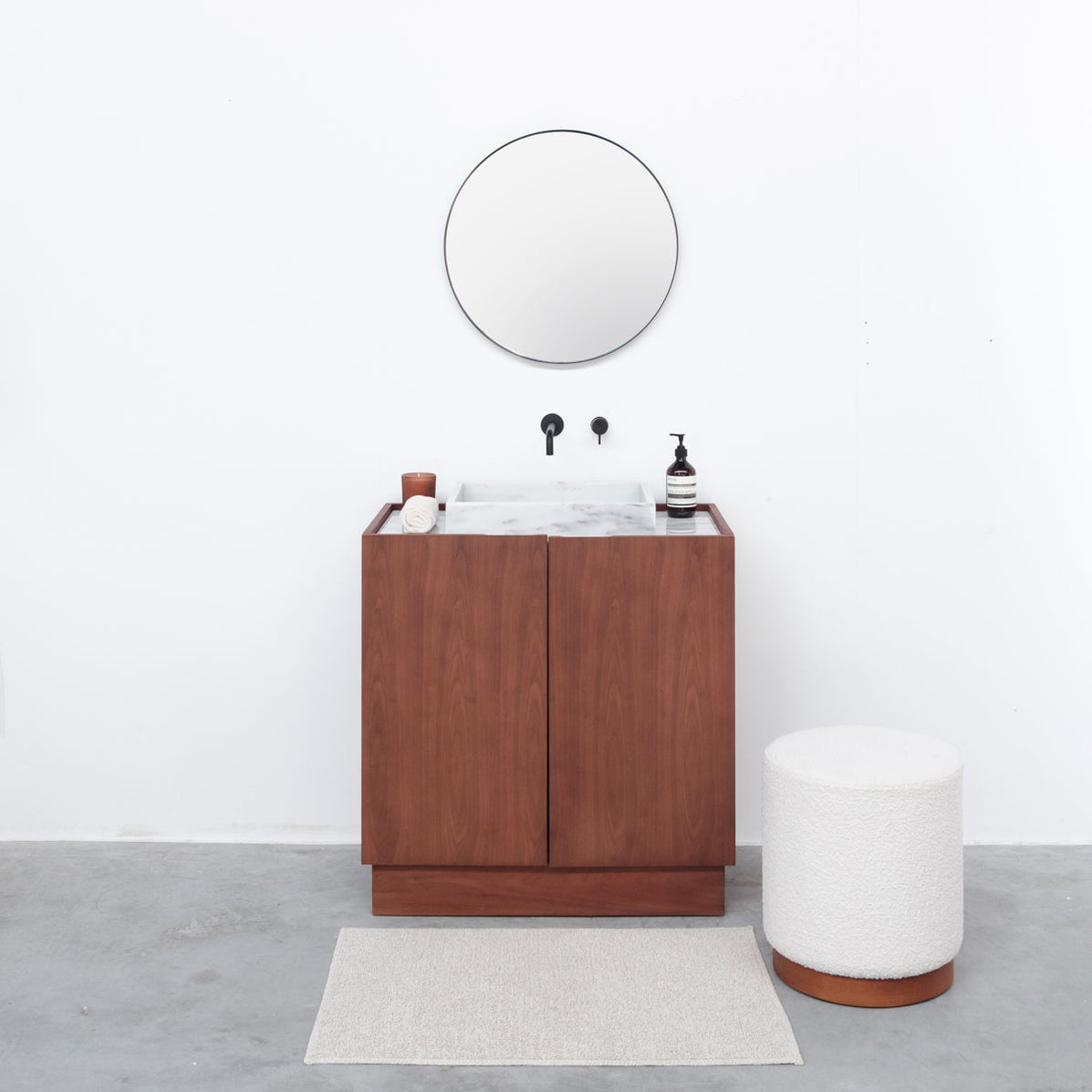 Bathroom furniture - Lavabo White Marble - George I - Walnut - (84 cm ...