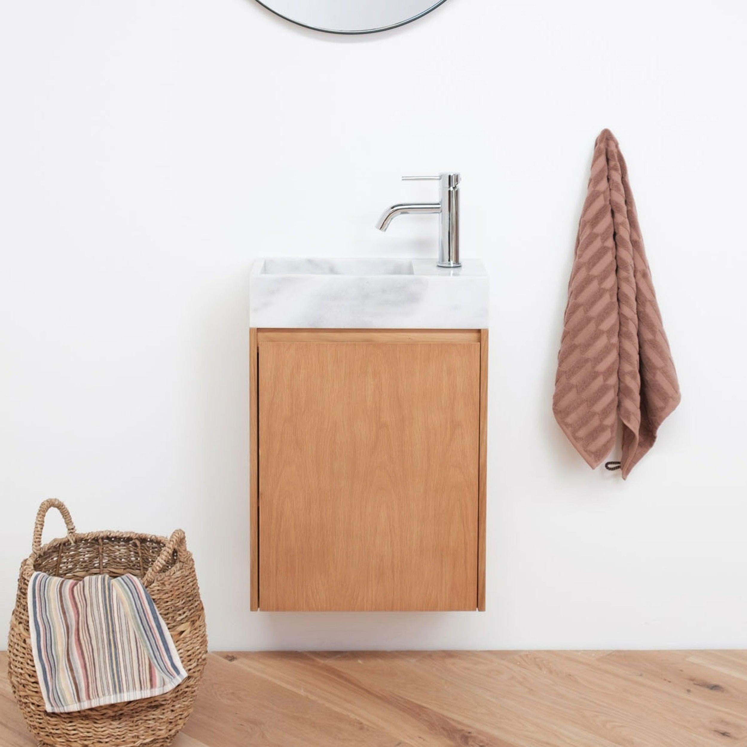 Krabi Handwasher with cabinet - Oak - White Marble — Furnified
