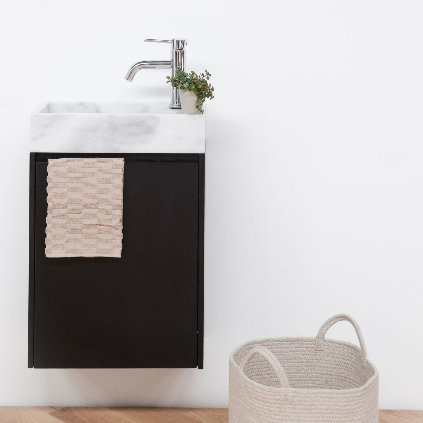 Krabi Hand Washer with Cabinet - Black Oak - White Marble — Furnified