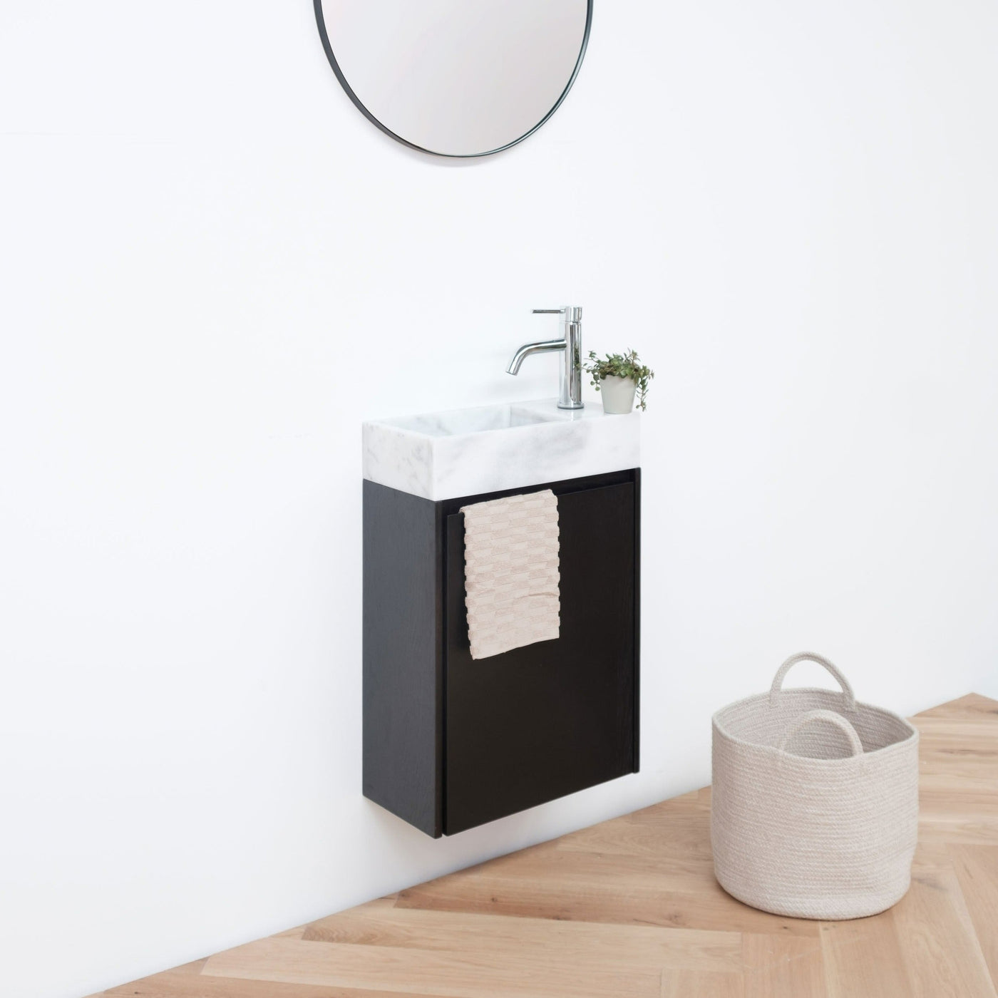 Krabi Hand Washer with Cabinet - Black Oak - White Marble — Furnified