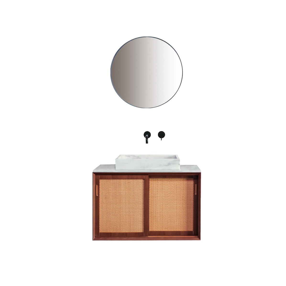 Meuble vasque vintage - Vasque en marbre blanc - Teck - Roseau (80 cm ...