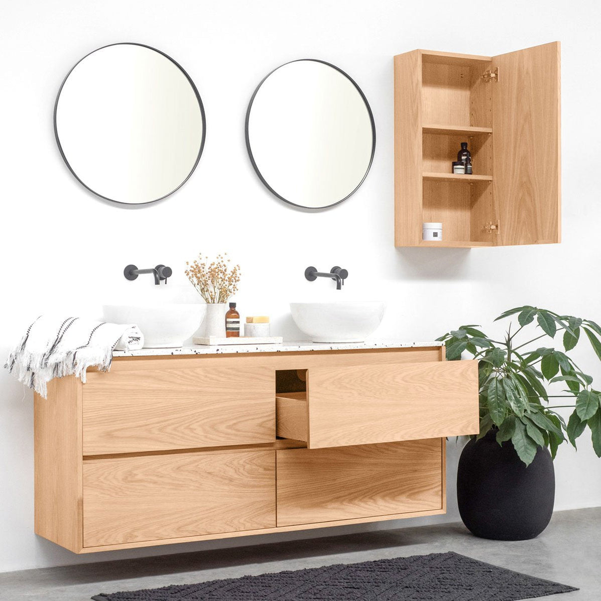 Mobiliario de baño Terrazzo Ann - Mueble Roble - Lavabo de porcelana A ...